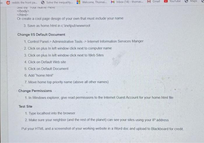 Solved Please read all instructions first. Install IIS 1. | Chegg.com