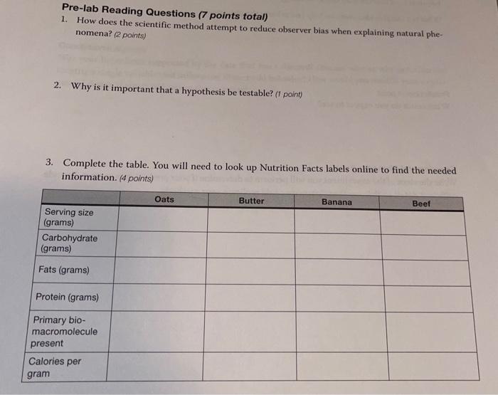 Solved Pre-lab Reading Questions (7 points total) 1. How | Chegg.com