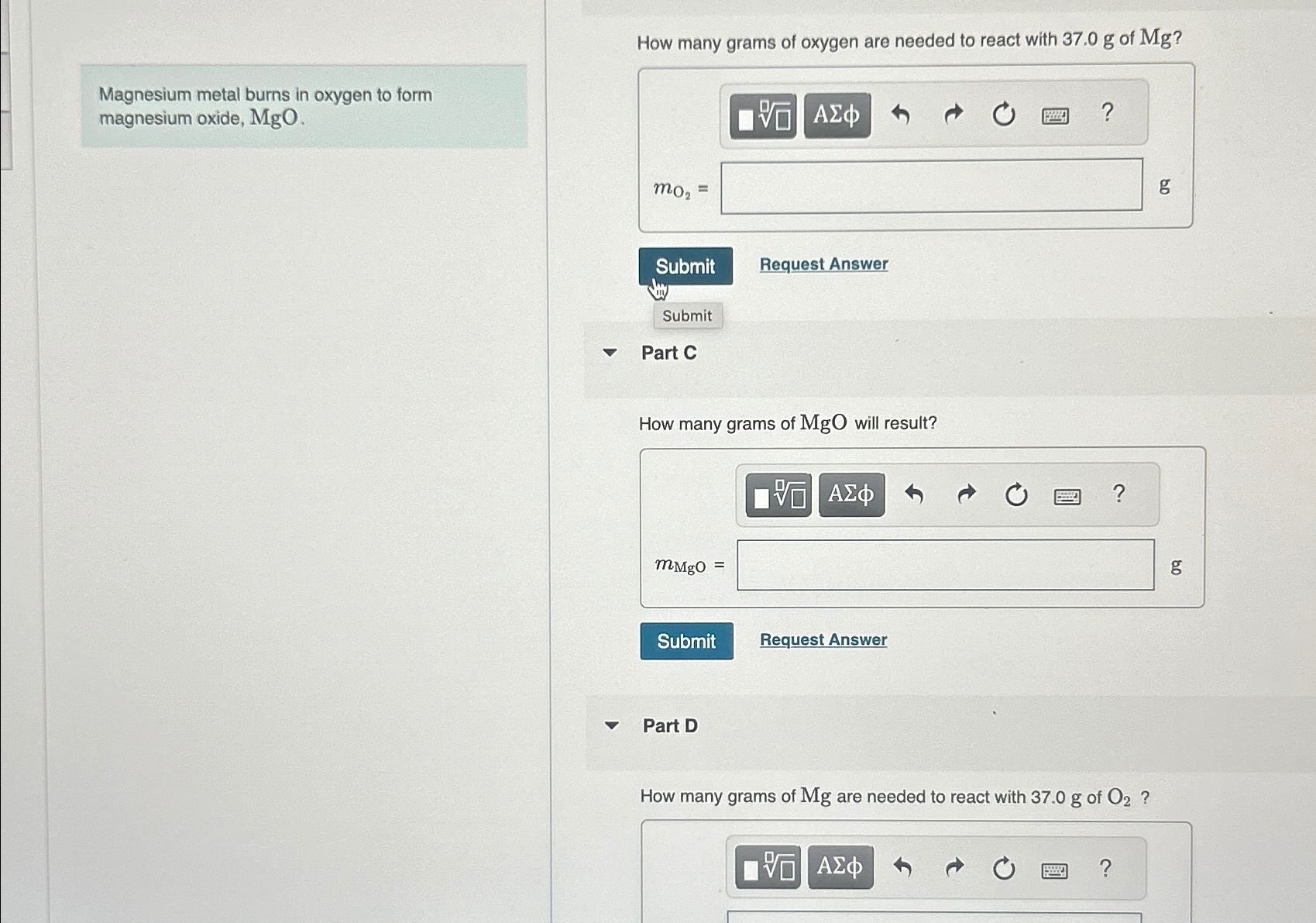 Solved How many grams of oxygen are needed to react with | Chegg.com