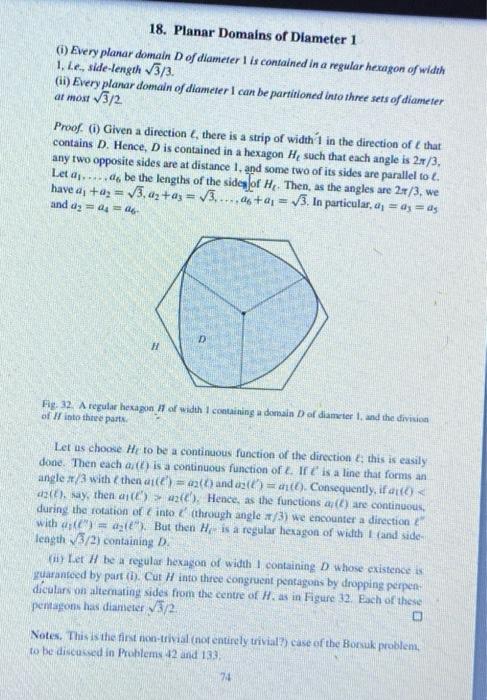 (i) Every planar domain D of dlameter I is contained | Chegg.com