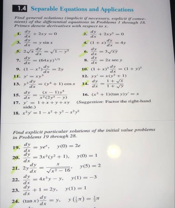 Solved 1 4 Separable Equations And Applications Find General Chegg