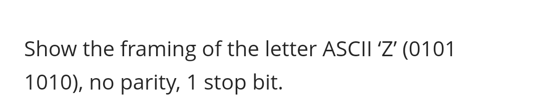 Solved Show the framing of the letter ASCII 'Z' (0101 1010), | Chegg.com