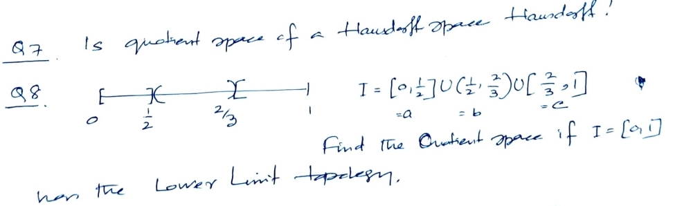 Solved Q8.I=[0,12]∪(12,23)∪[23,1]Find the Quotient spece if | Chegg.com