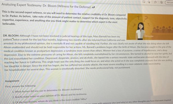 Solved 5 Not Analyzing Expert Testimony: Dr. Bloom (Witness | Chegg.com