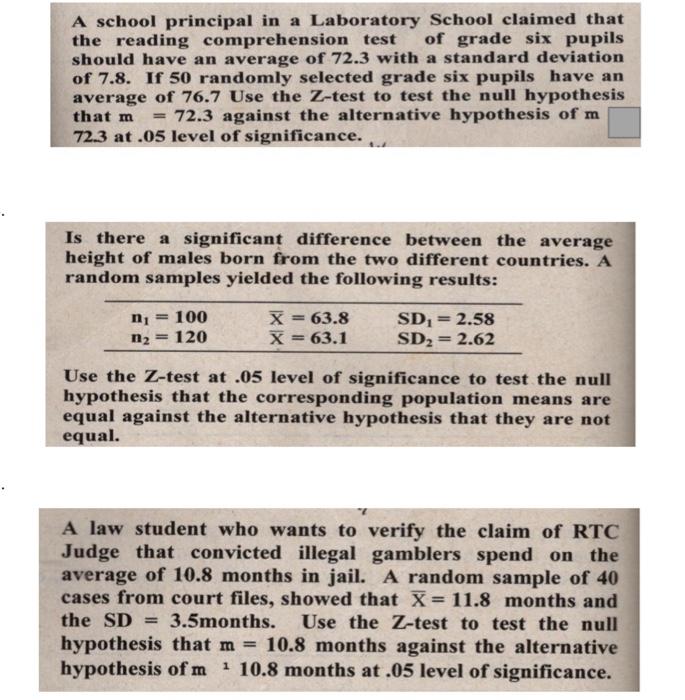 Solved A school principal in a Laboratory School claimed | Chegg.com