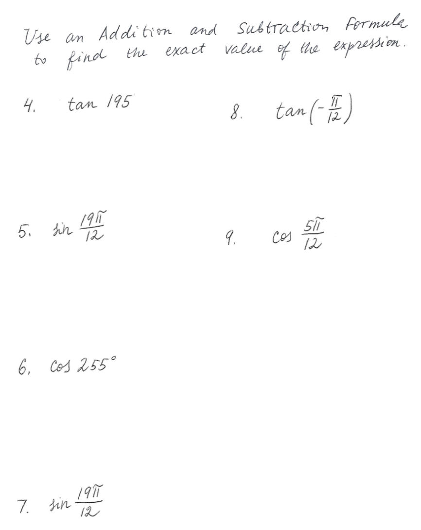 Use an Addition and Subtraction formulato find the | Chegg.com