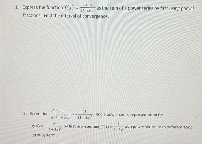 Solved Express the function f(x)=x2−4x+32x−4 as the sum of a | Chegg.com