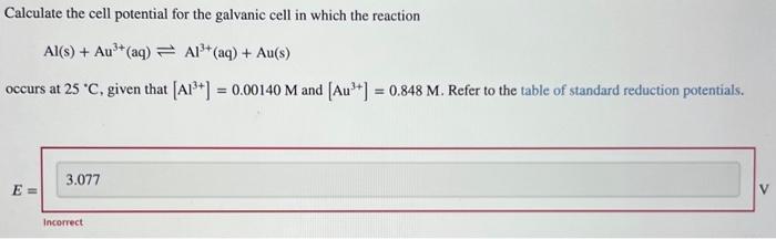 Solved Calculate the cell potential for the galvanic cell in | Chegg.com