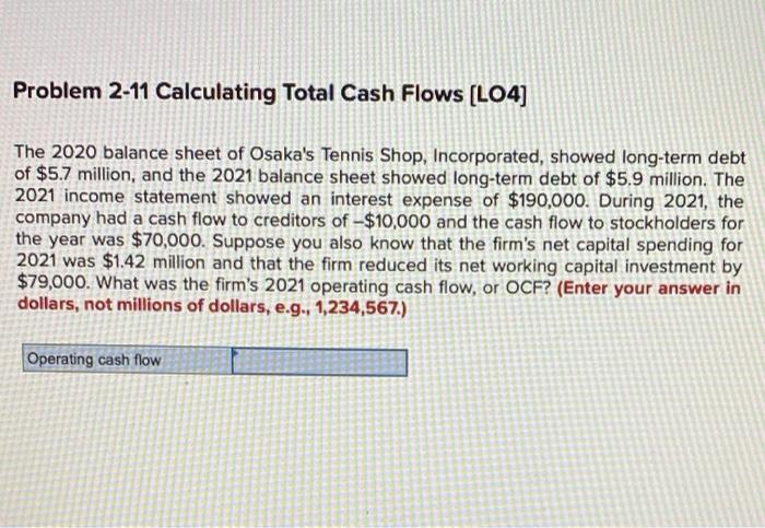 Solved Problem 2-11 Calculating Total Cash Flows (L04] The | Chegg.com