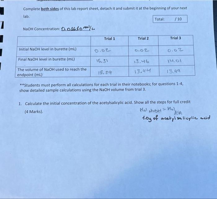 Solved Complete both sides of this lab report sheet, detach | Chegg.com