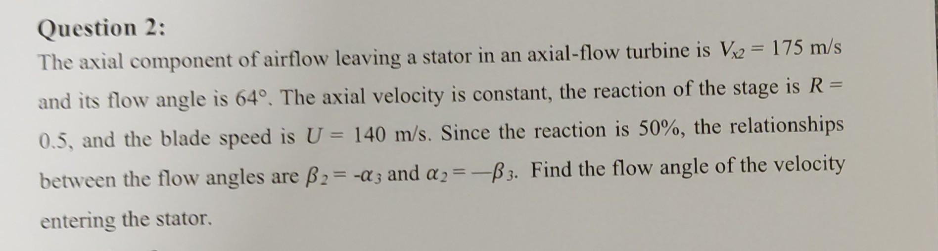 Solved Question 2: The axial component of airflow leaving a | Chegg.com