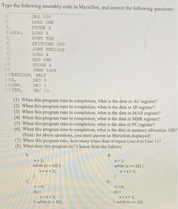 Solved Type the following assembly code in MarieSim, and | Chegg.com