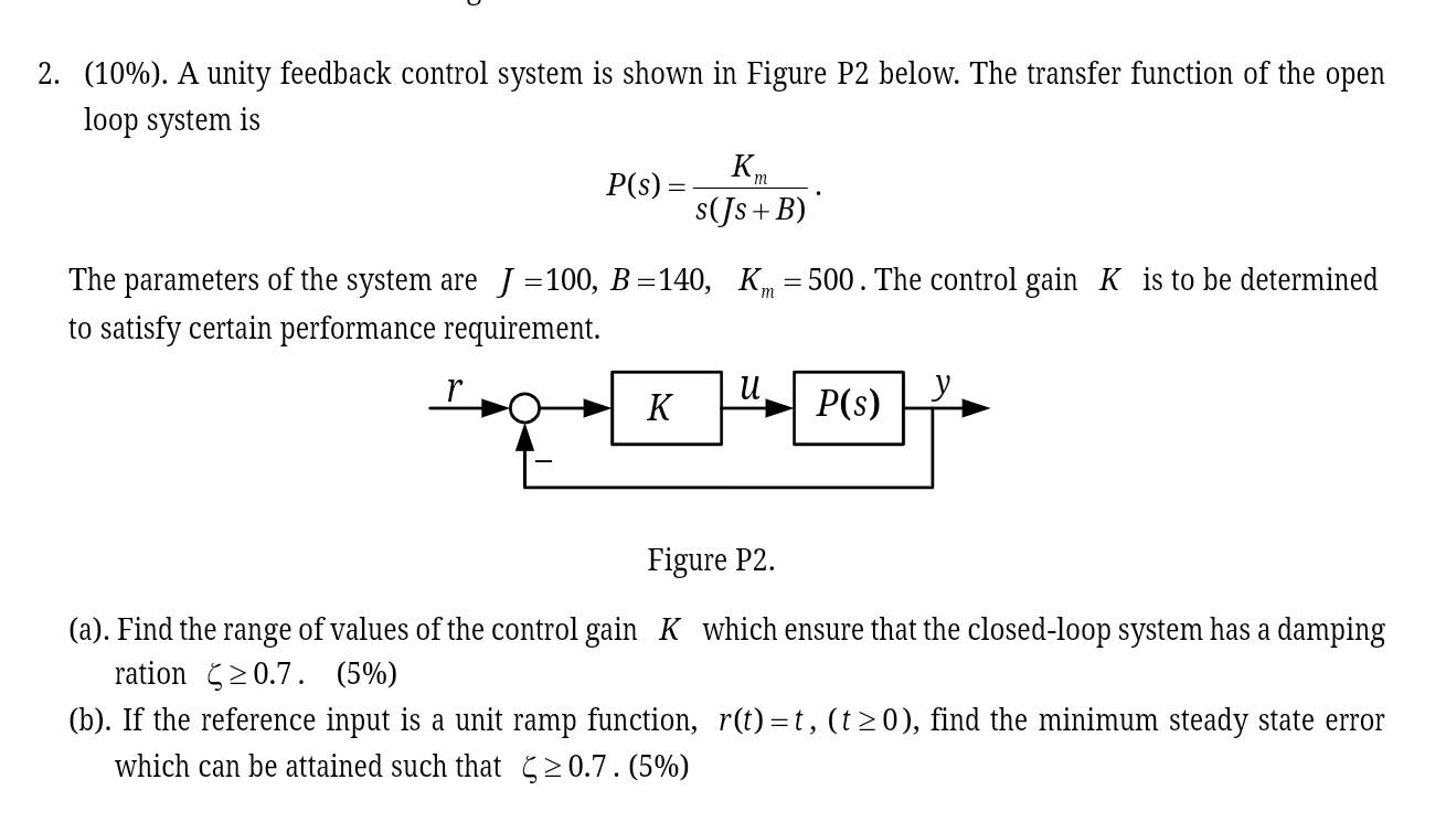 Solved 10 A Unity Feedback Control System Is Shown In 