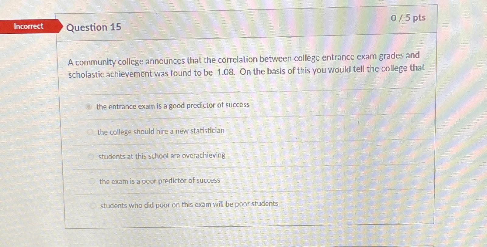 Solved IncorrectQuestion 1505 ﻿ptsA community college | Chegg.com