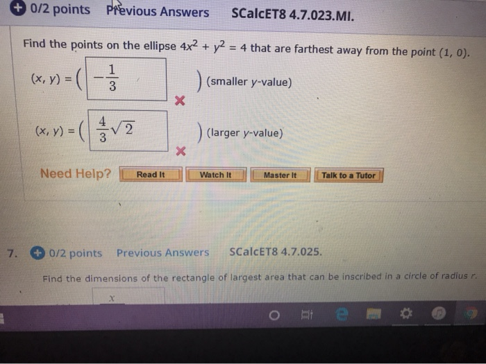 Solved + 0/2 points previous Answers SCalcET8 4.7.023.MI. | Chegg.com Solved + 0/2 points previous Answers SCalcET8 4.7.023.MI. | Chegg.com