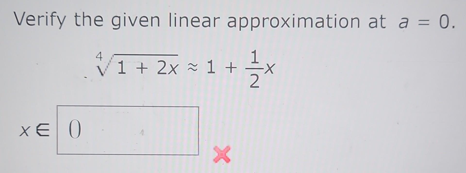 Solved Verify the given linear approximation at a=0. | Chegg.com