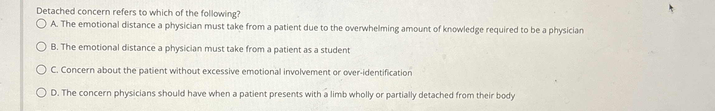 Solved Detached concern refers to which of the following?A. | Chegg.com