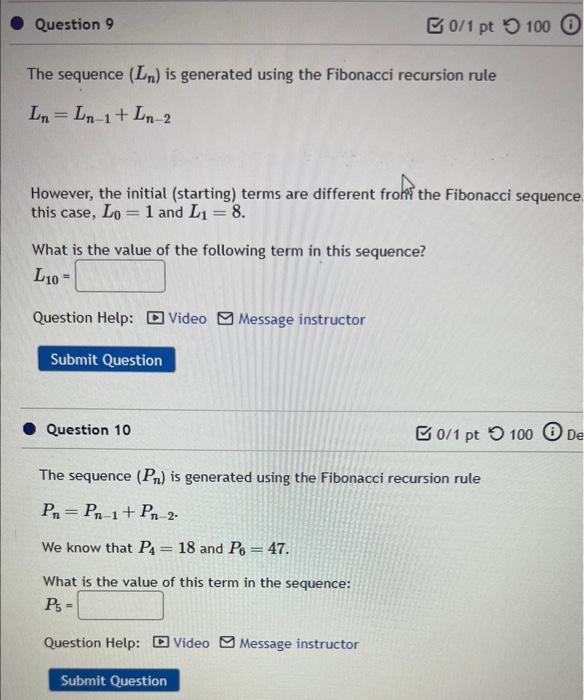 Solved The sequence (Ln) is generated using the Fibonacci | Chegg.com