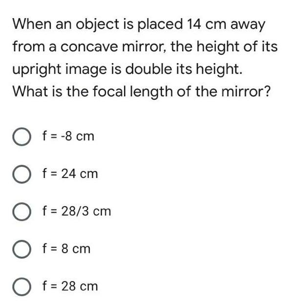 Solved When an object is placed 14 cm away from a concave | Chegg.com