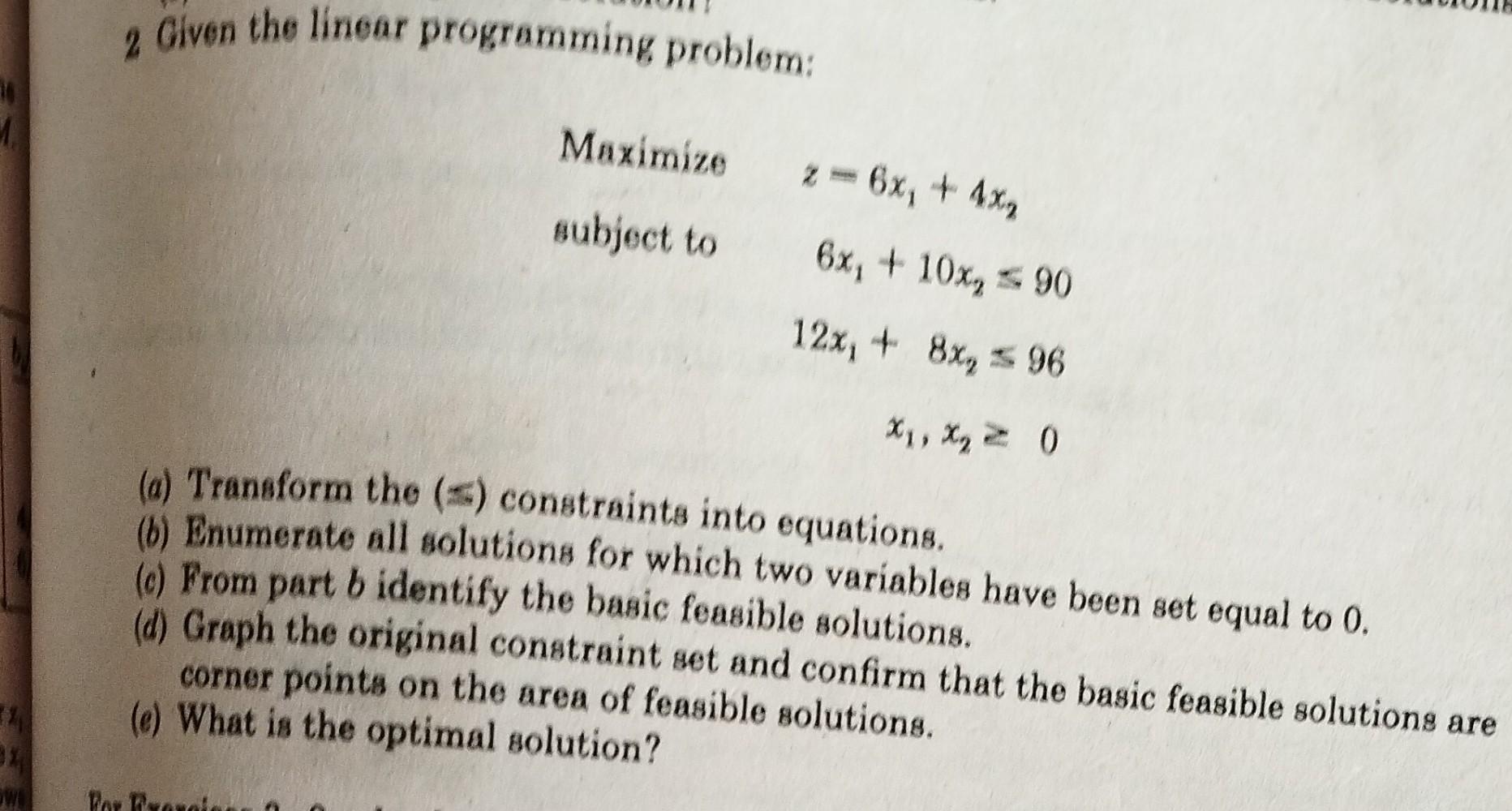 Solved 2 Given The Linear Programming Problem Maximize 5974