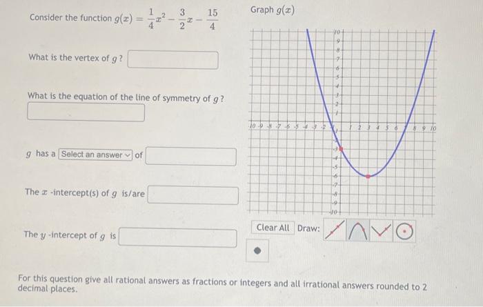 Solved Consider the function g(x)=41x2−23x−415 Graph g(x) | Chegg.com