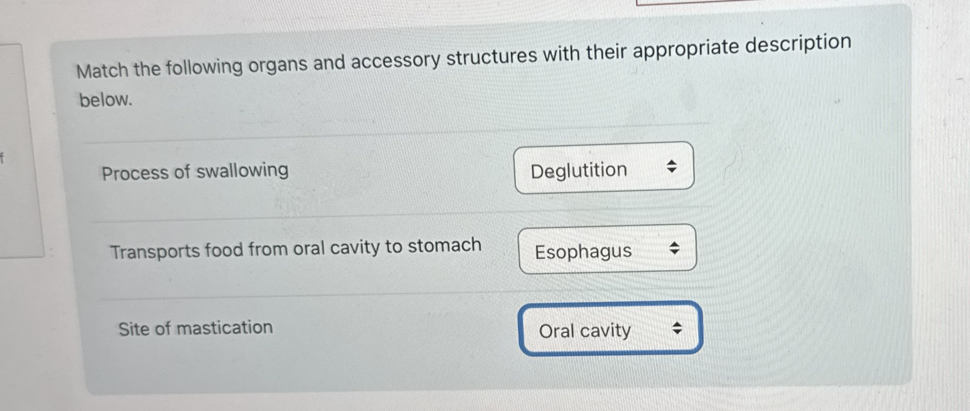 Solved Match the following organs and accessory structures | Chegg.com