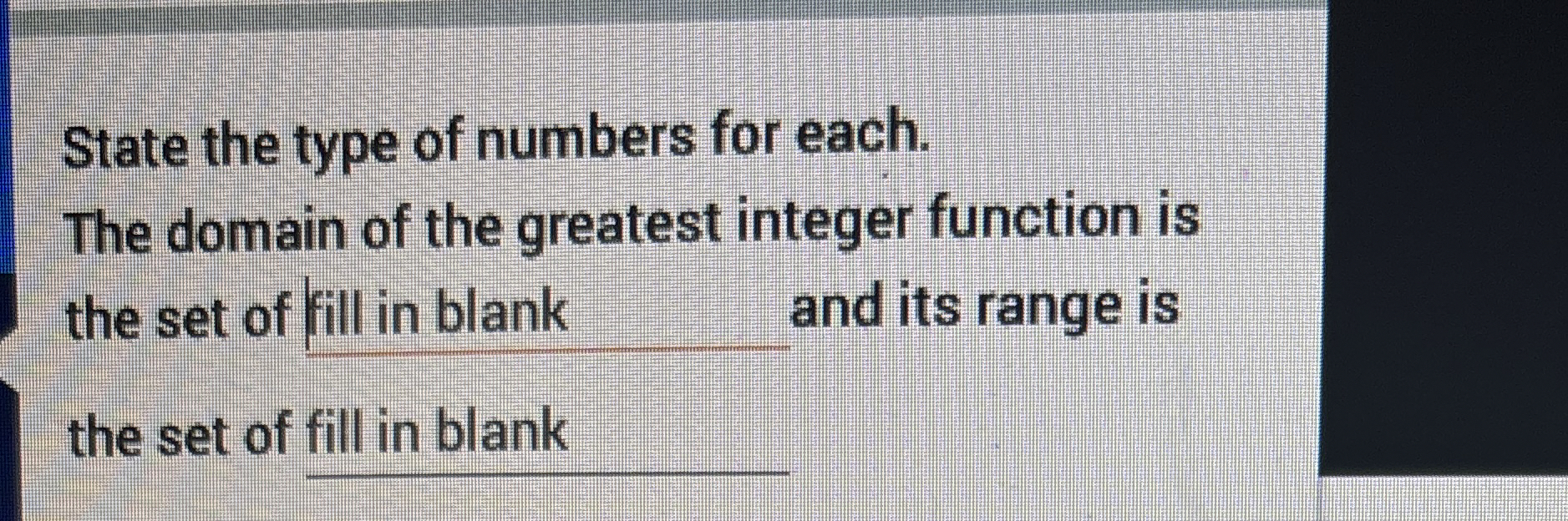 Solved State the type of numbers for each.The domain of the | Chegg.com
