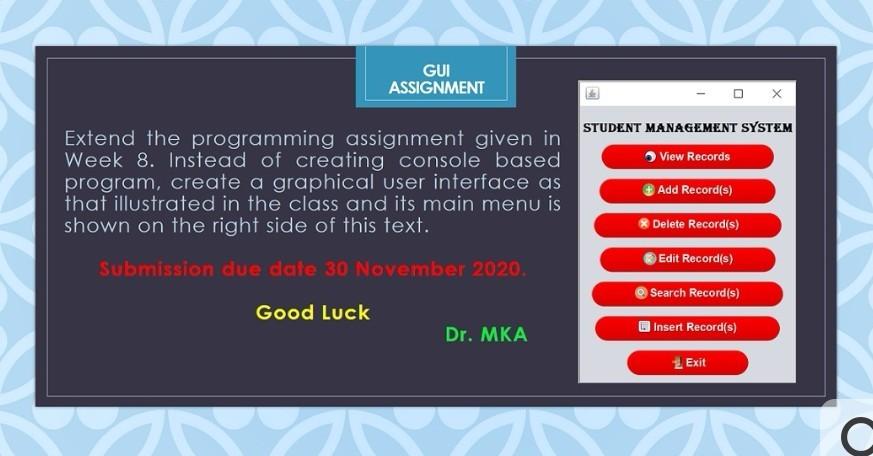 Solved GUI ASSIGNMENT 1 х STUDENT MANAGEMENT SYSTEM View | Chegg.com