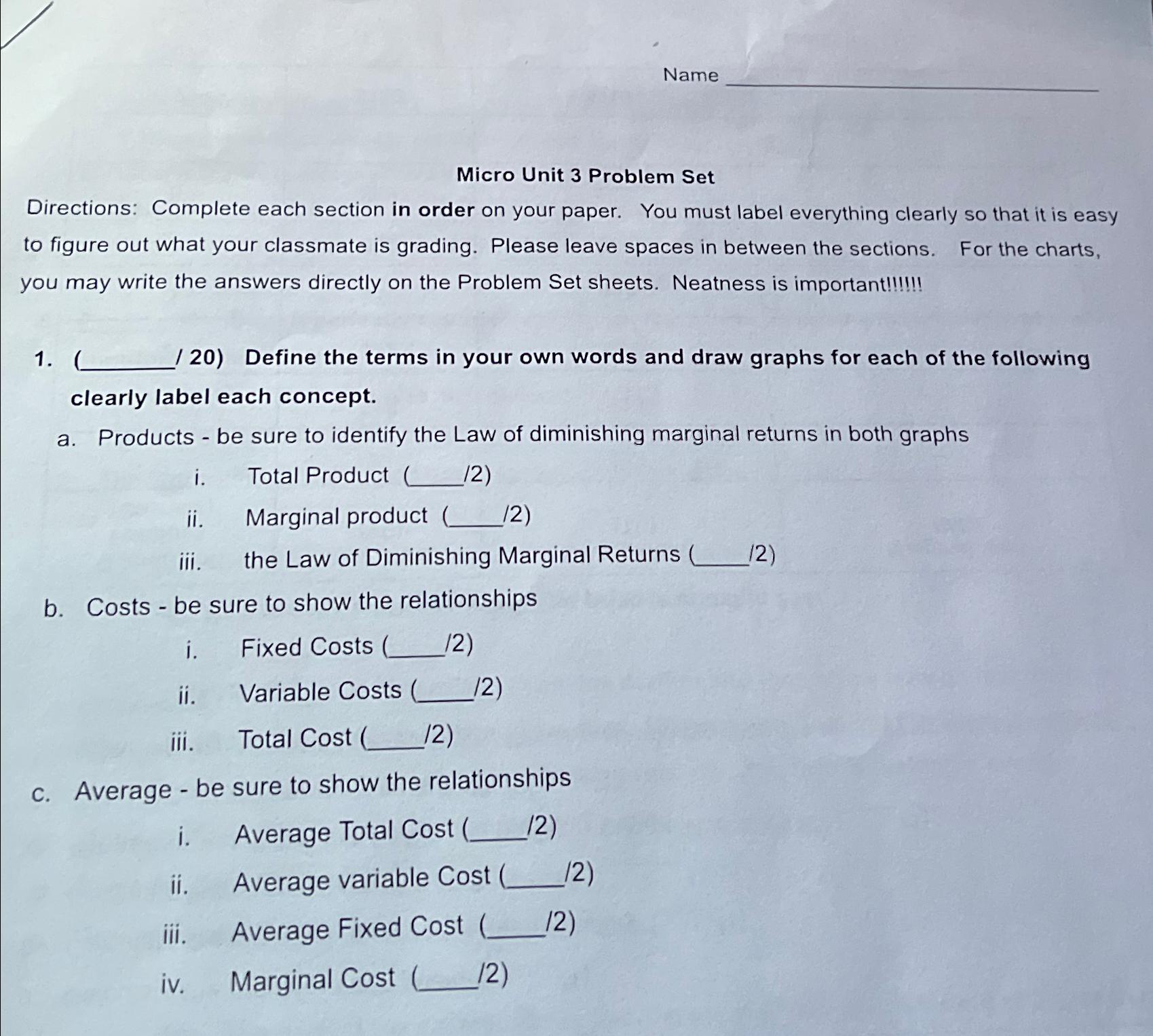 Solved NameMicro Unit 3 ﻿Problem SetDirections: Complete | Chegg.com