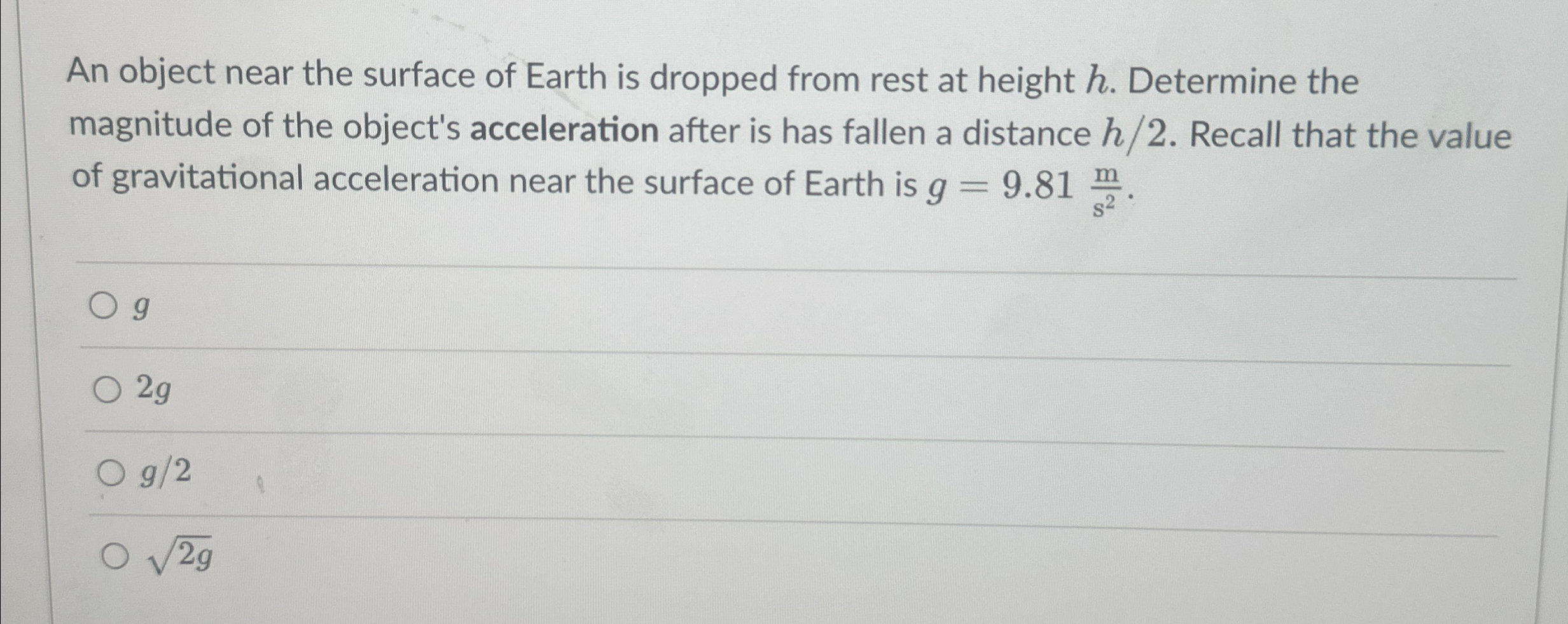Solved An object near the surface of Earth is dropped from | Chegg.com