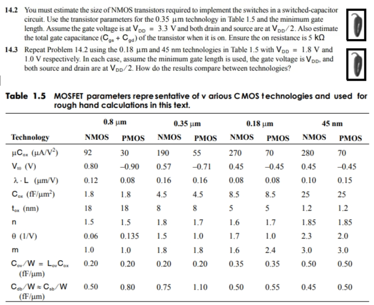 14.2 ﻿You must estimate the size of NMOS transistors | Chegg.com