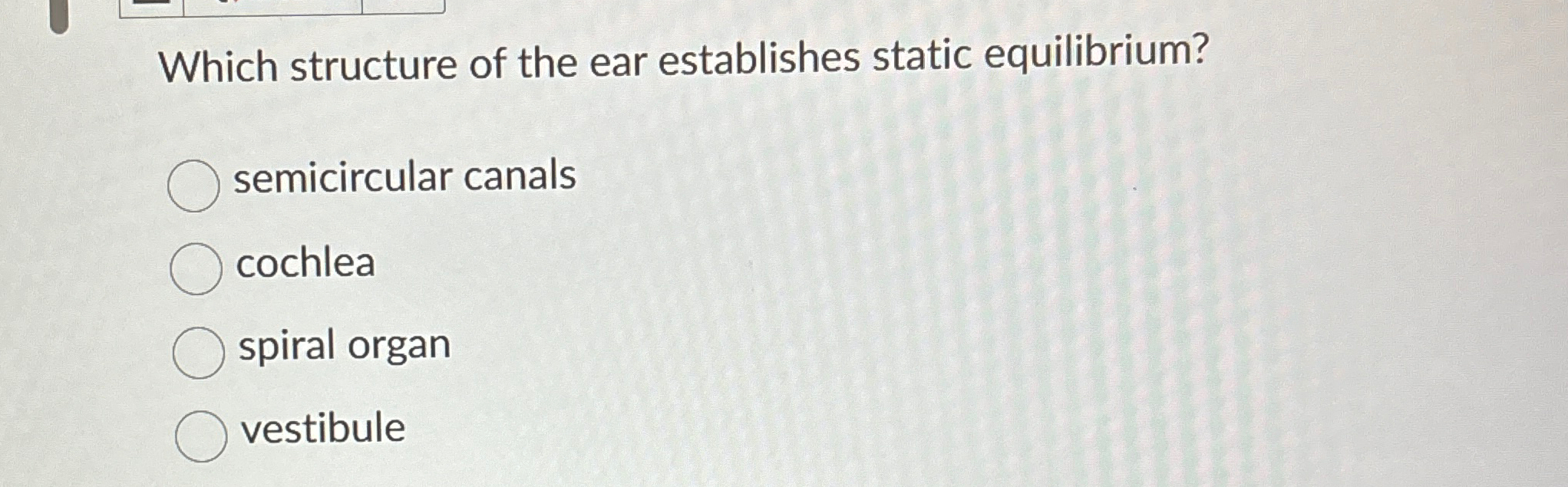 Solved Which structure of the ear establishes static | Chegg.com