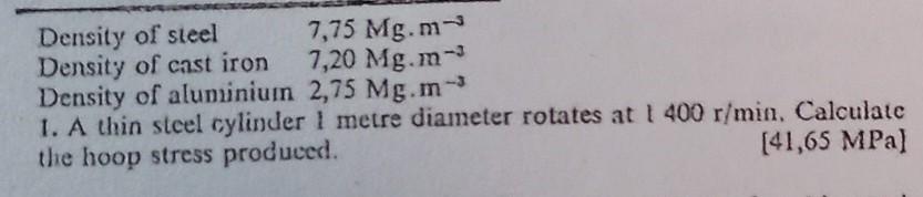 Solved Density of sleel 7,75Mg⋅m−3 Density of cast iron | Chegg.com