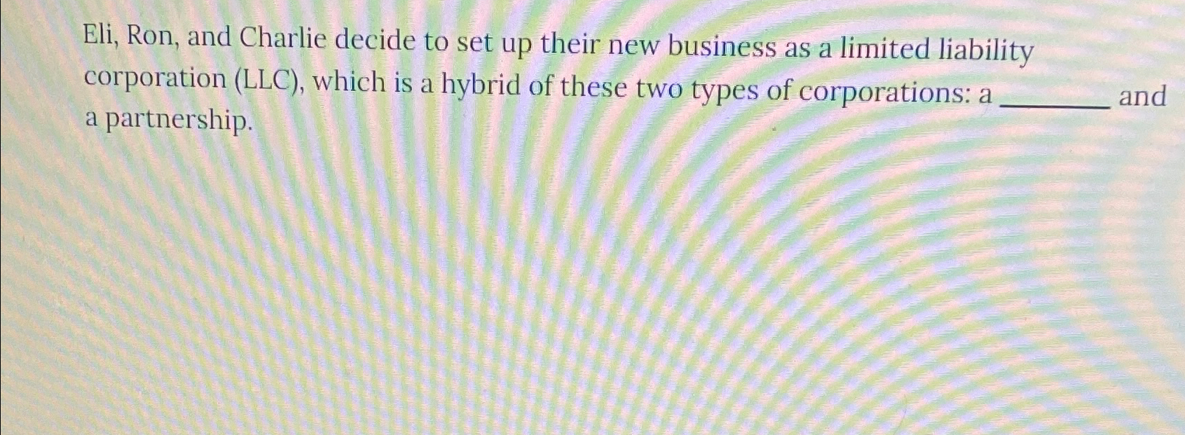 Solved Eli, Ron, and Charlie decide to set up their new | Chegg.com