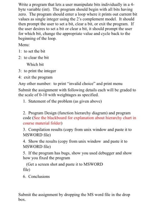 Solved Write A Program That Lets A User Manipulate Bits 4150