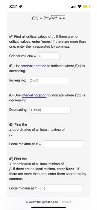 Solved f(x)=2x4x2+4 (A) Find all critical values of f. If | Chegg.com