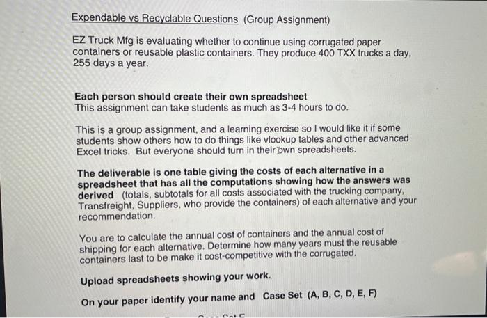 Solved Expendable vs Recyclable Questions (Group Assignment) | Chegg.com