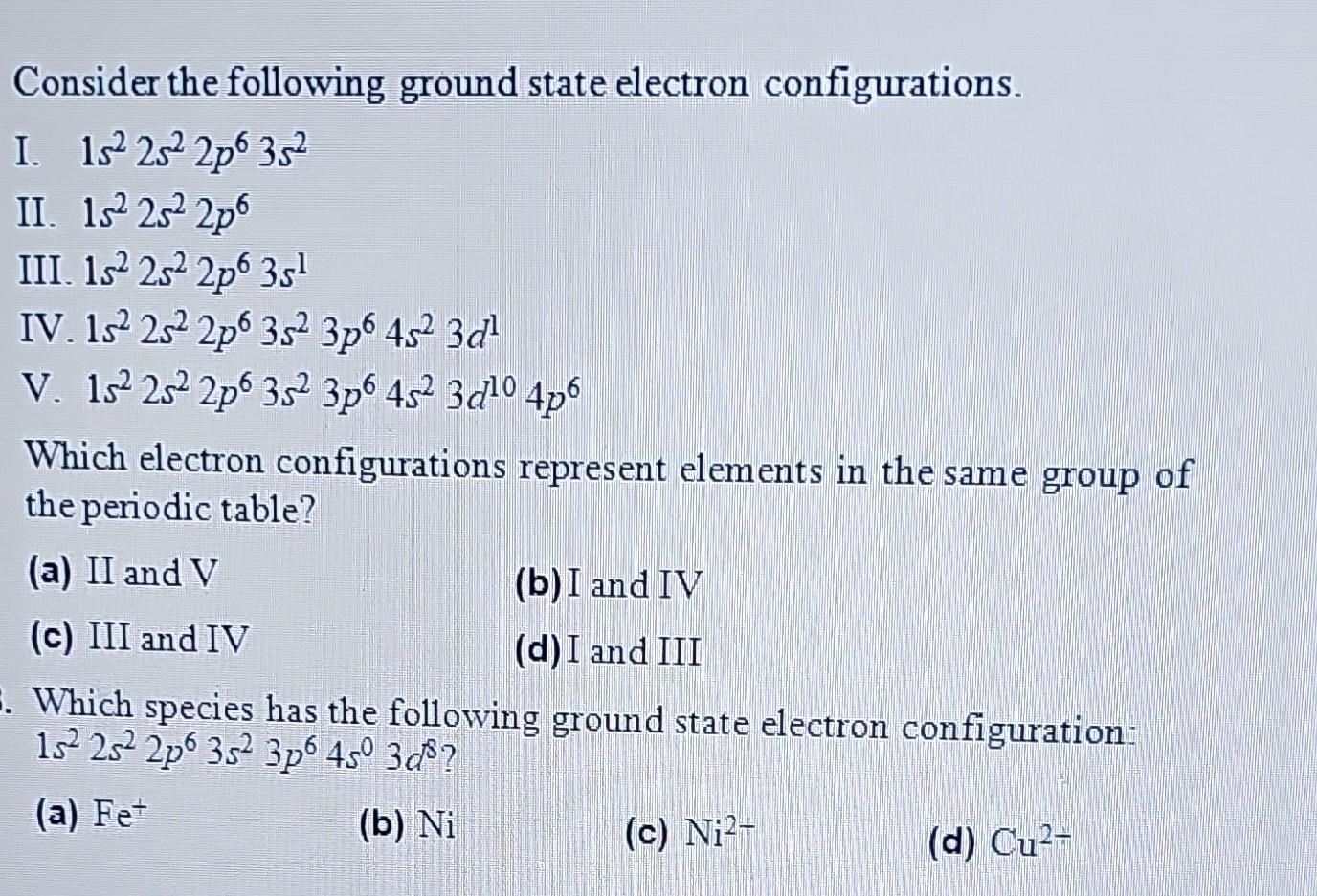 Solved Consider the following ground state electron | Chegg.com