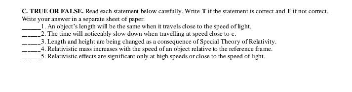 Solved C. TRUE OR FALSE. Read each statement below | Chegg.com