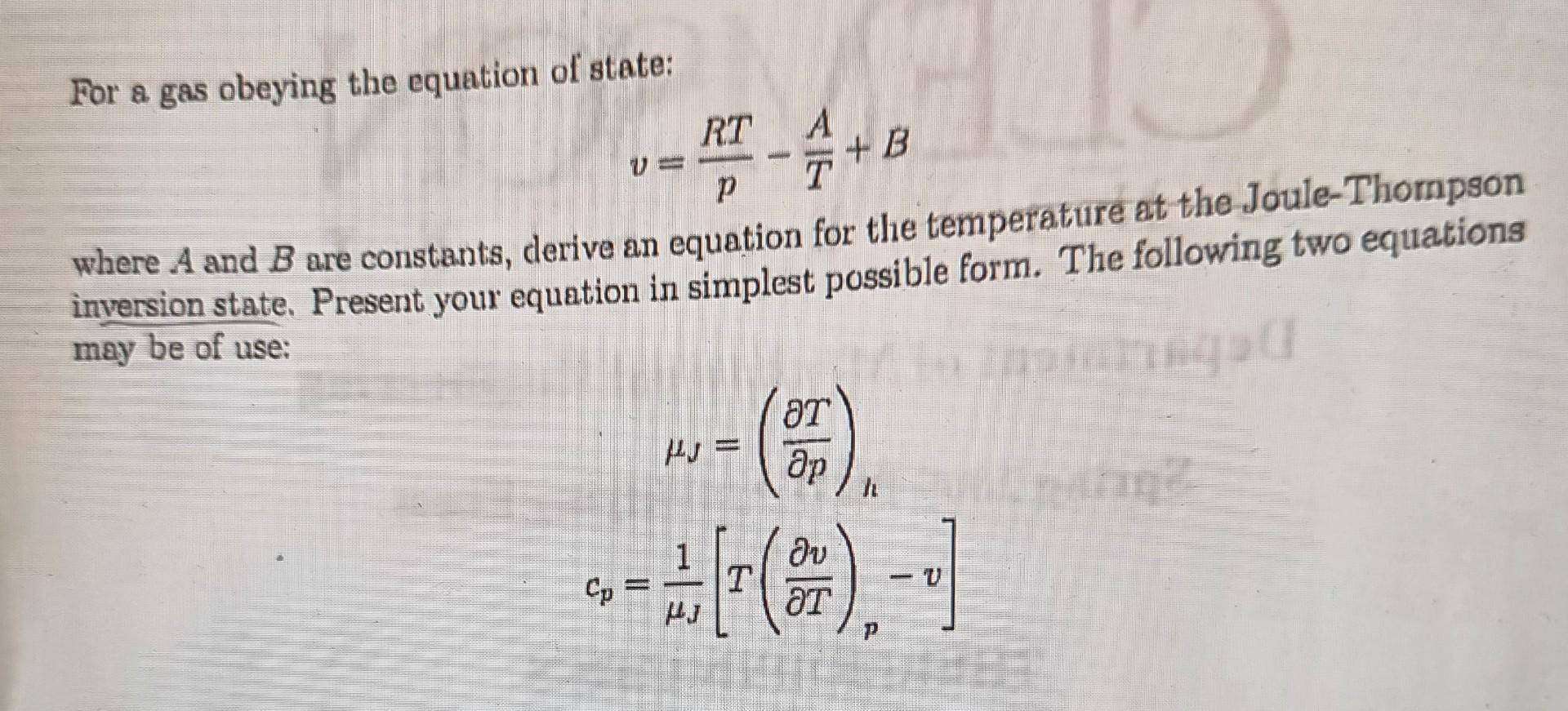 Solved For a gas obeying the equation of state: \\[ | Chegg.com