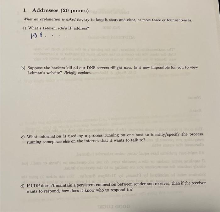 1 Addresses (20 points) What an explanation is asked | Chegg.com