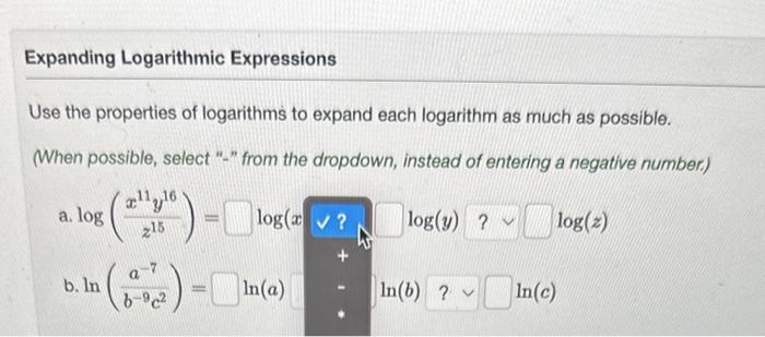 Solved Use the properties of logarithms to expand each | Chegg.com