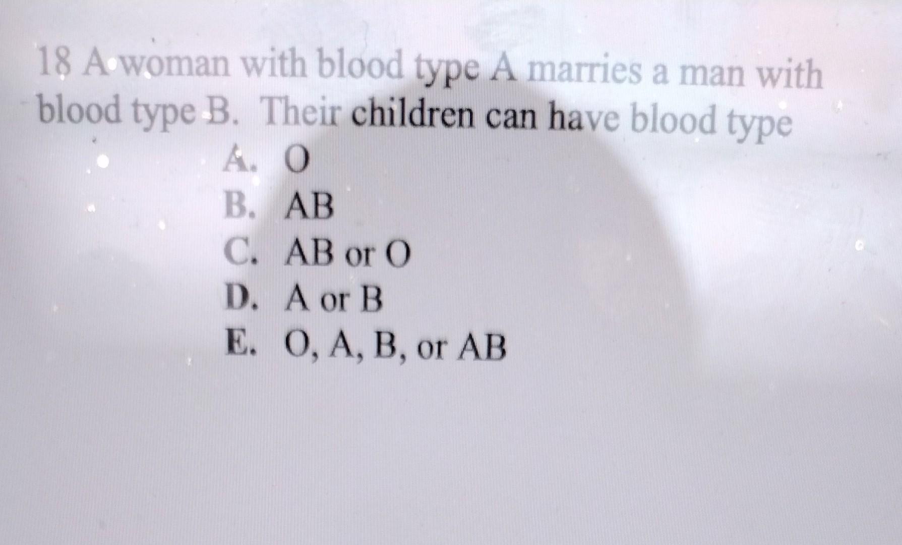 Solved 18 A woman with blood type A marries a man with blood | Chegg.com