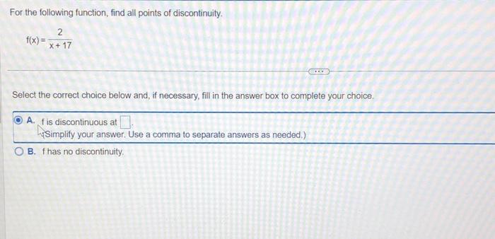 Solved For the following function, find all points of | Chegg.com