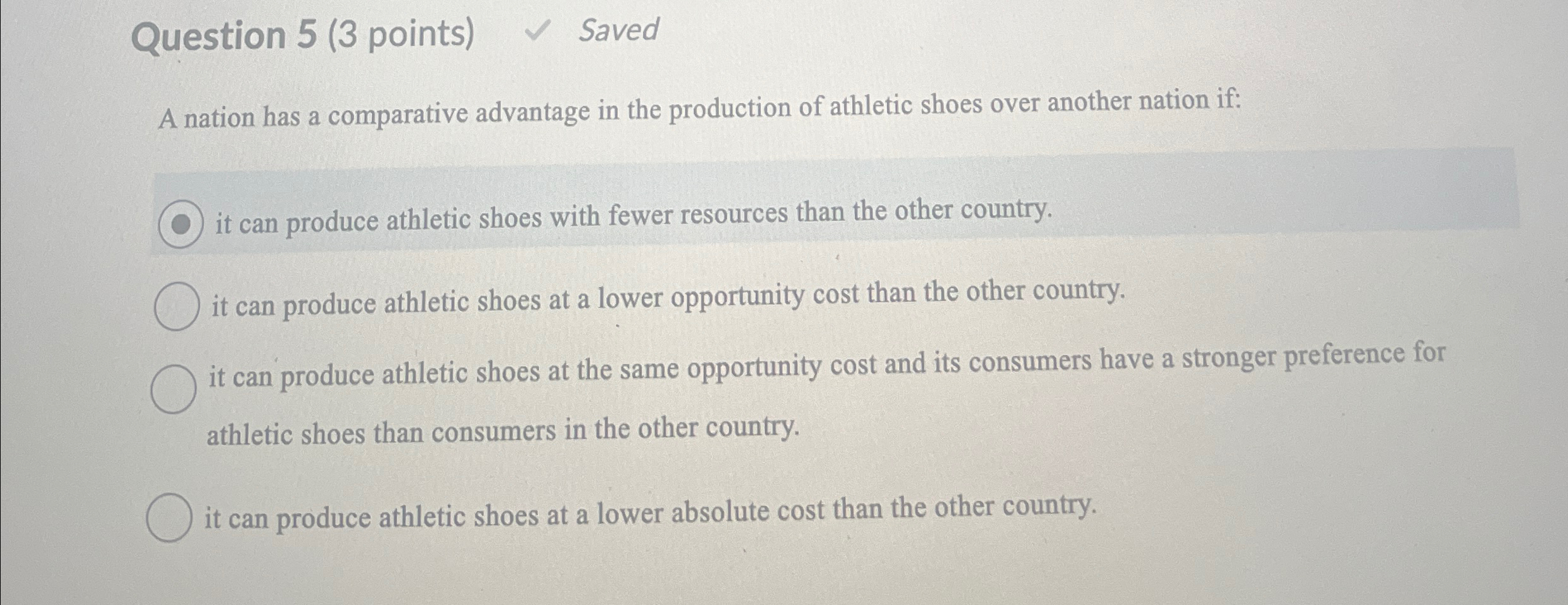 Solved Question 5 (3 ﻿points)SavedA nation has a comparative | Chegg.com