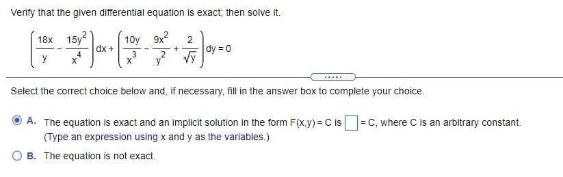 Solved Verify that the given differential equation is exact, | Chegg.com
