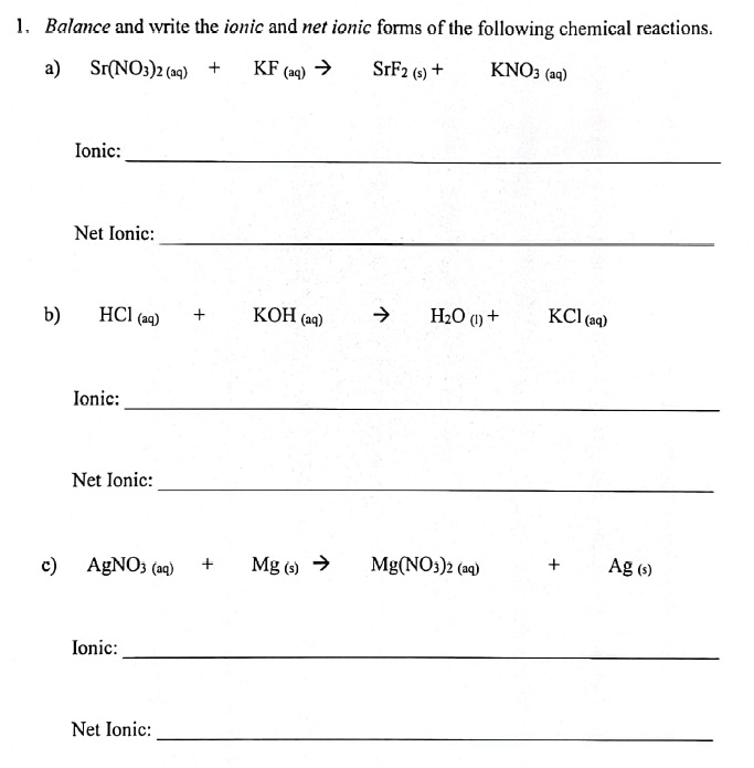 Solved Balance and write the ionic and net ionic forms of | Chegg.com
