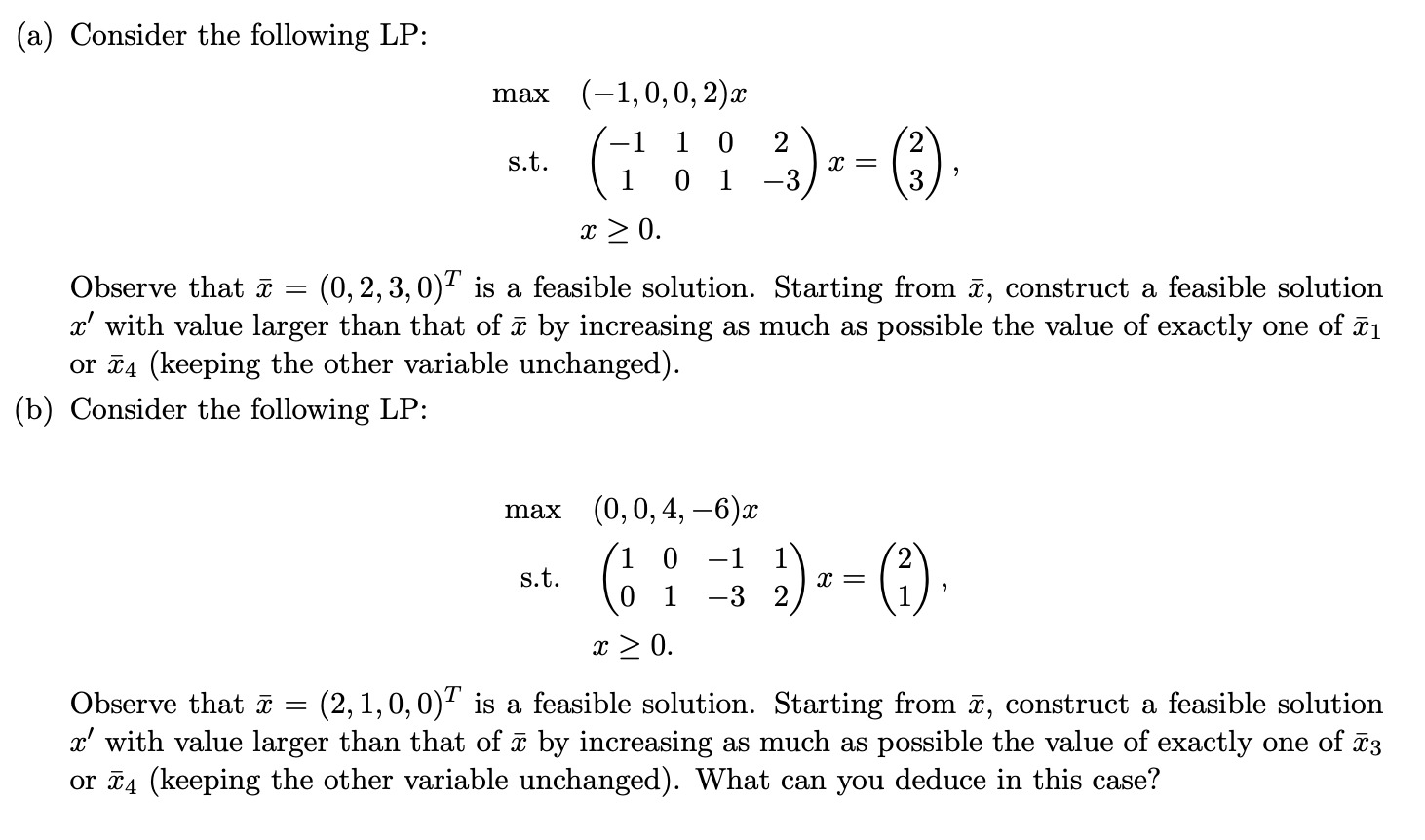 Solved by an EXPERT (a) ﻿Consider the following LP:Observe that | Chegg.com