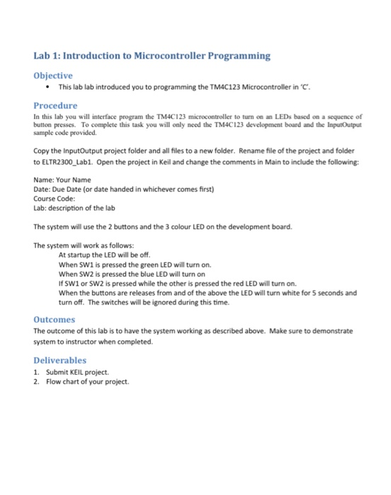 Lab 1: Introduction to Microcontroller Programming | Chegg.com