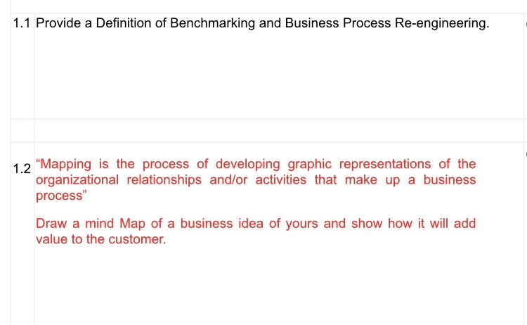 Solved 1.1 ﻿Provide a Definition of Benchmarking and | Chegg.com
